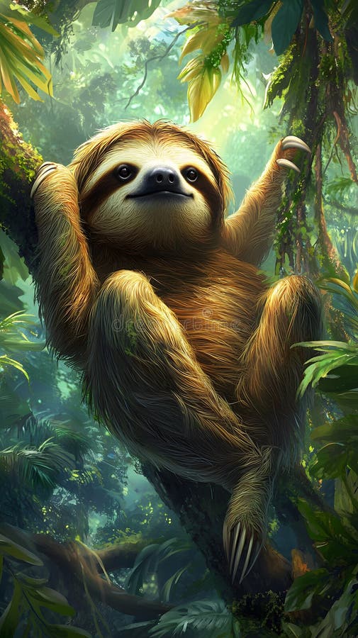Sloth in Rainforest: Tranquil Jungle Scene Stock Illustration ...
