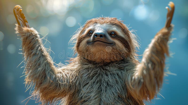 Sloth Raising Its Arms in a Forest Stock Photo - Image of cute ...