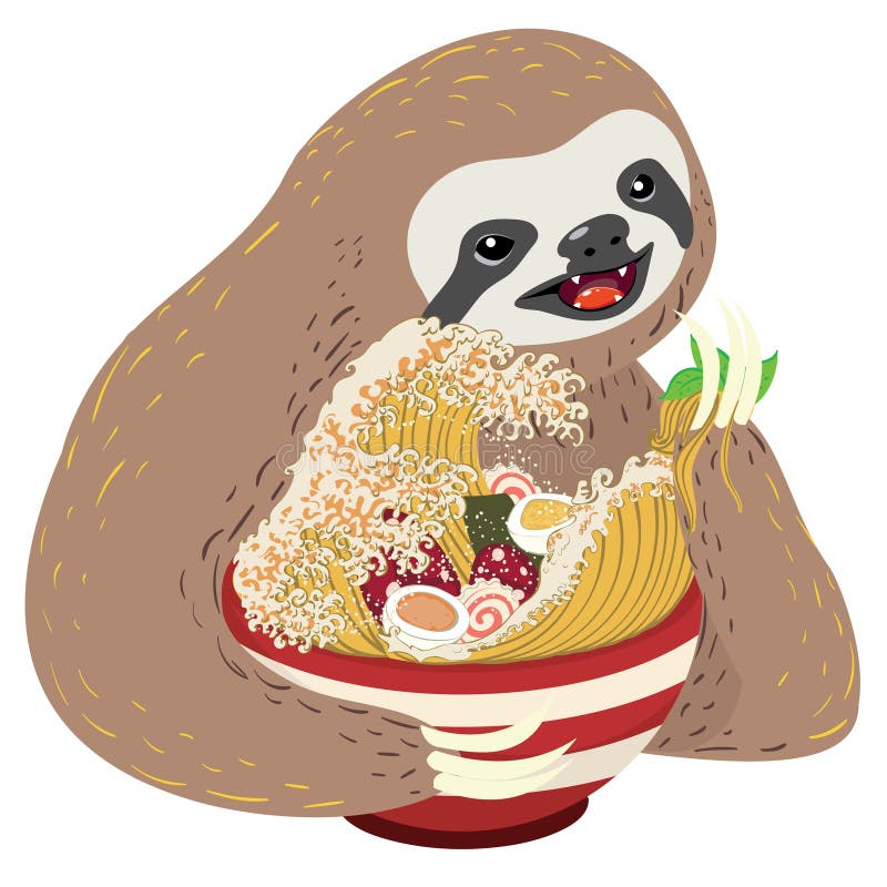 Sloth and ramen stock vector. Illustration of cartoon - 225362283