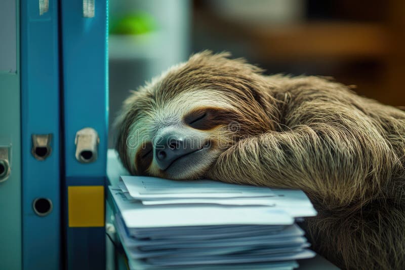 A Sloth Relaxing on Top of a Pile of Papers, Great for Office or ...