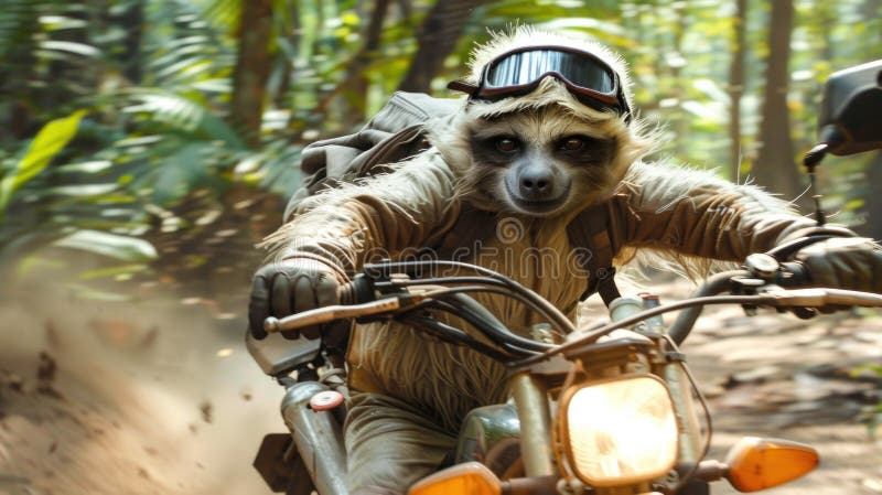 A Sloth is Riding a Motorcycle with a Helmet on Stock Photo - Image of ...