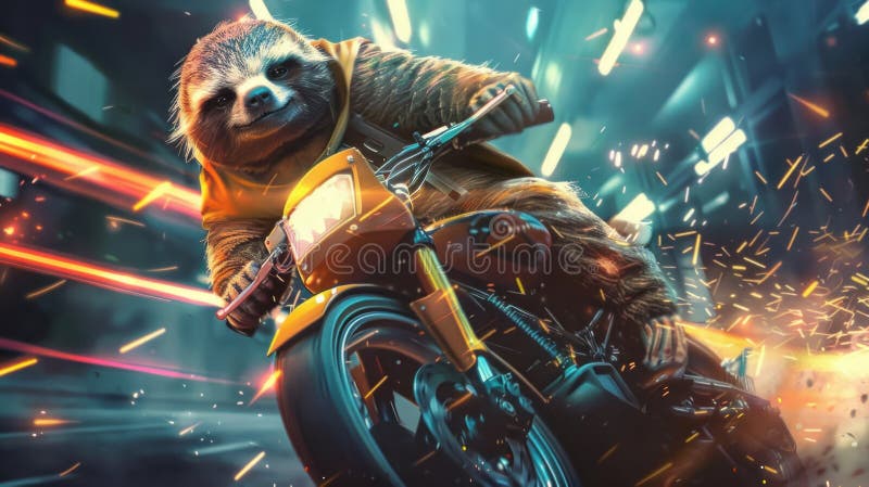 A Sloth is Riding a Motorcycle with a Helmet on Stock Photo - Image of ...
