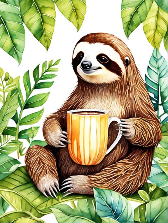 A Sloth s Coffee Break stock illustration. Illustration of drawing ...