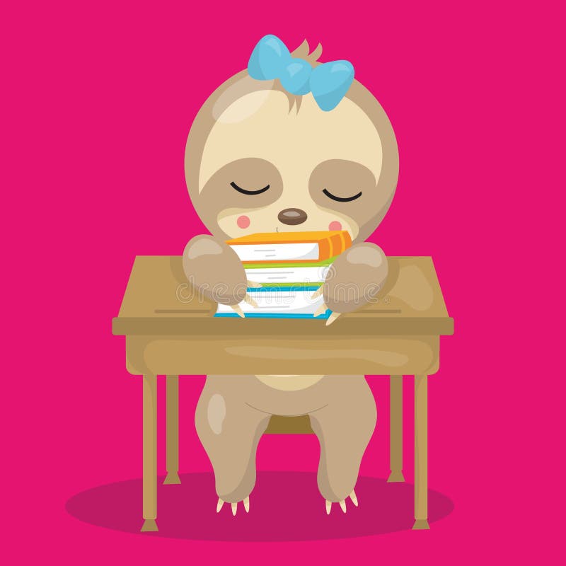 Sloth school table girl 05 stock vector. Illustration of cartoon ...