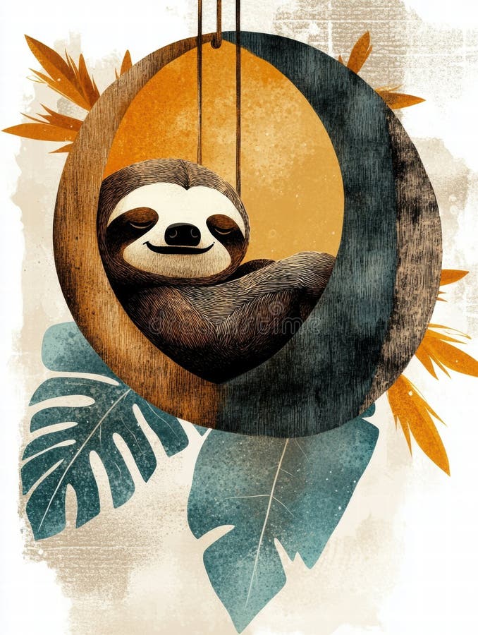 A Sloth is Sitting in a Hammock Stock Illustration - Illustration of ...