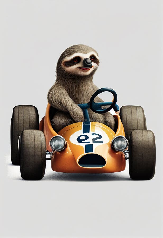 Sloth Sitting in a Racing Car on a White Background. AI Generated Stock ...