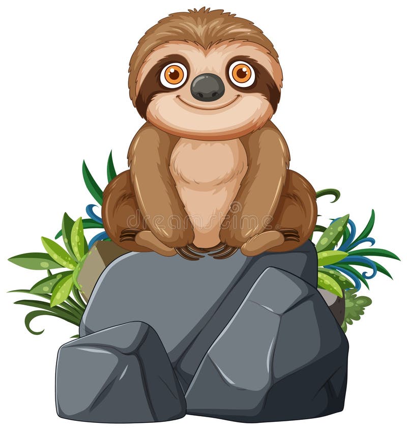 A sloth sitting on rocks stock vector. Illustration of adorable - 319487805