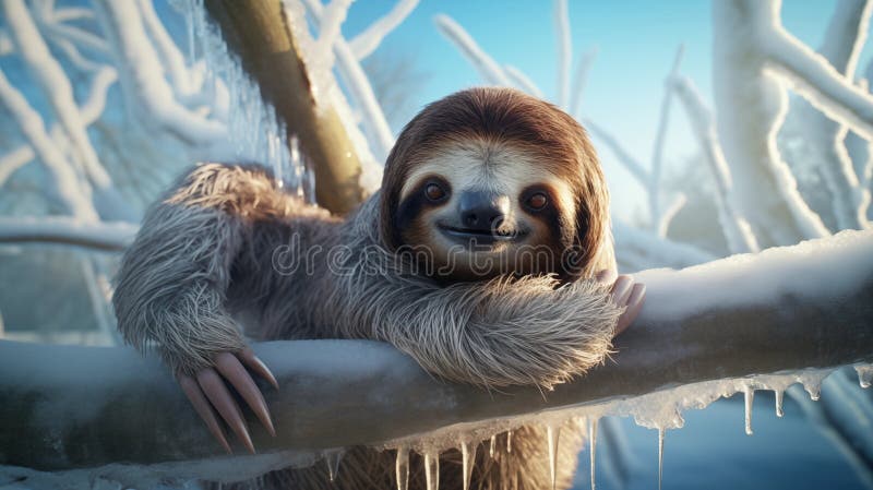 A Sloth Sitting on the Side of a Tree Branch Stock Illustration ...