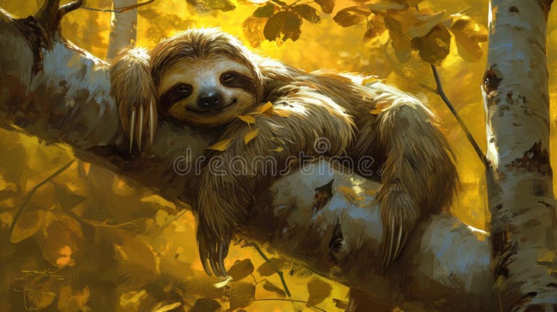 A Sloth is Sitting on a Tree Branch in the Woods, AI Stock Photo ...