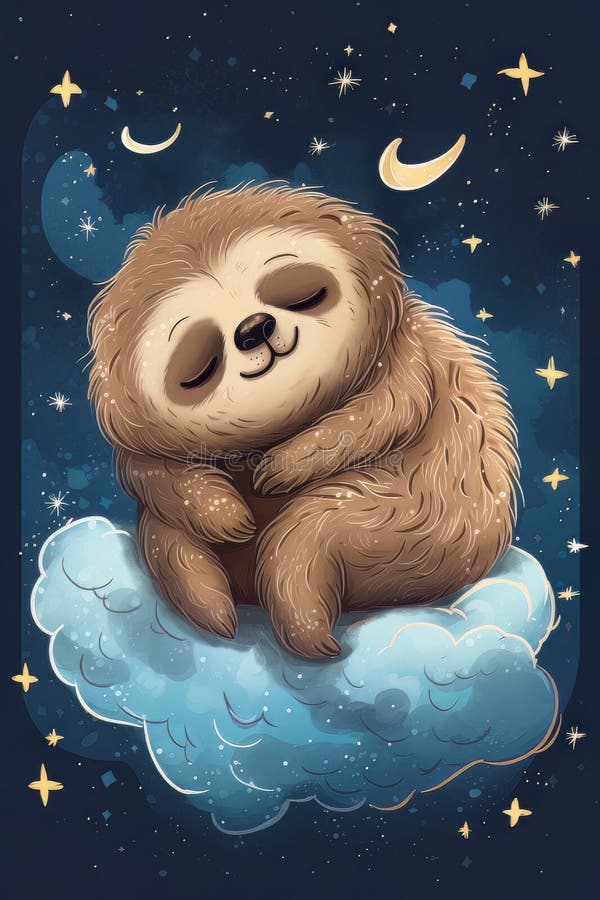 Sloth Sleeping on a Cloud on a Starry Night Stock Photo - Image of ...