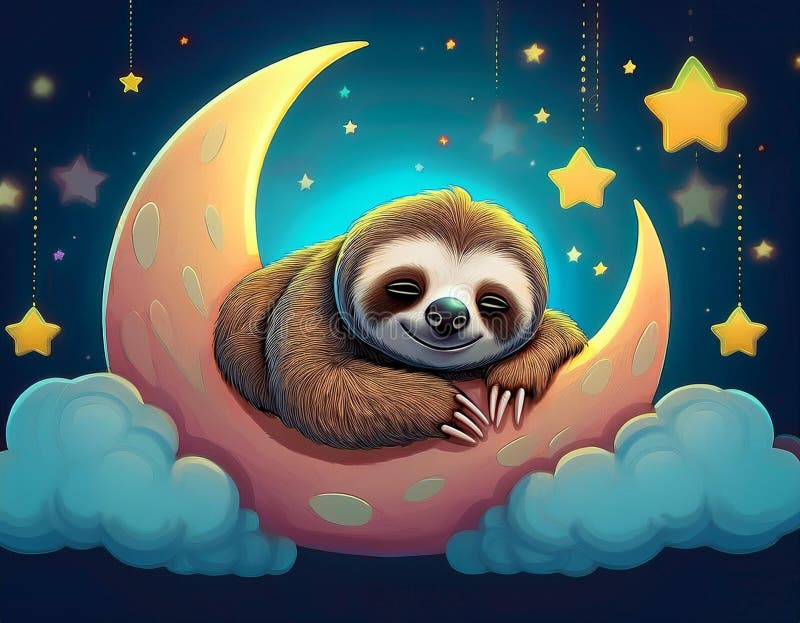 Sloth Sleeping on Moon Cartoon Stock Illustration - Illustration of ...