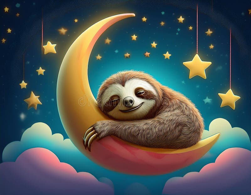 Sloth Sleeping on Moon Cartoon Stock Illustration - Illustration of ...