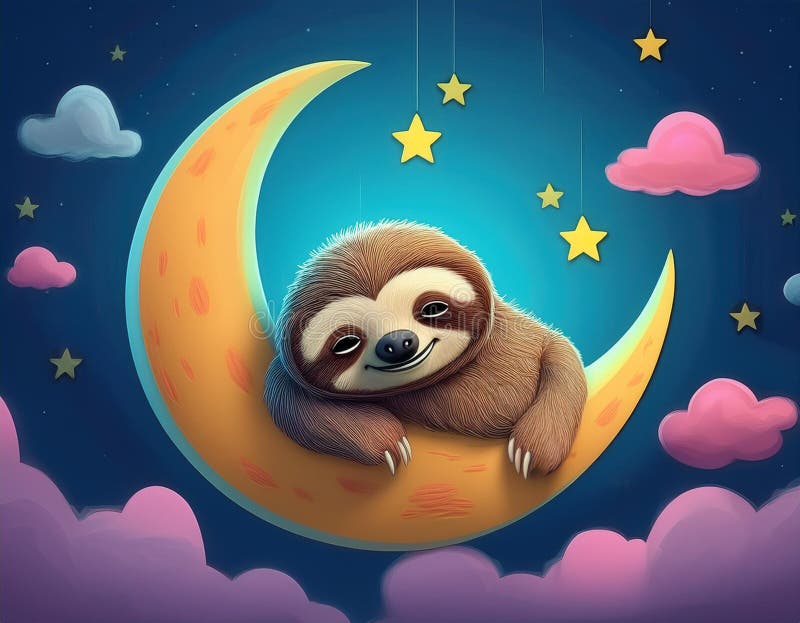 Sloth Sleeping on Moon Cartoon Stock Illustration - Illustration of ...