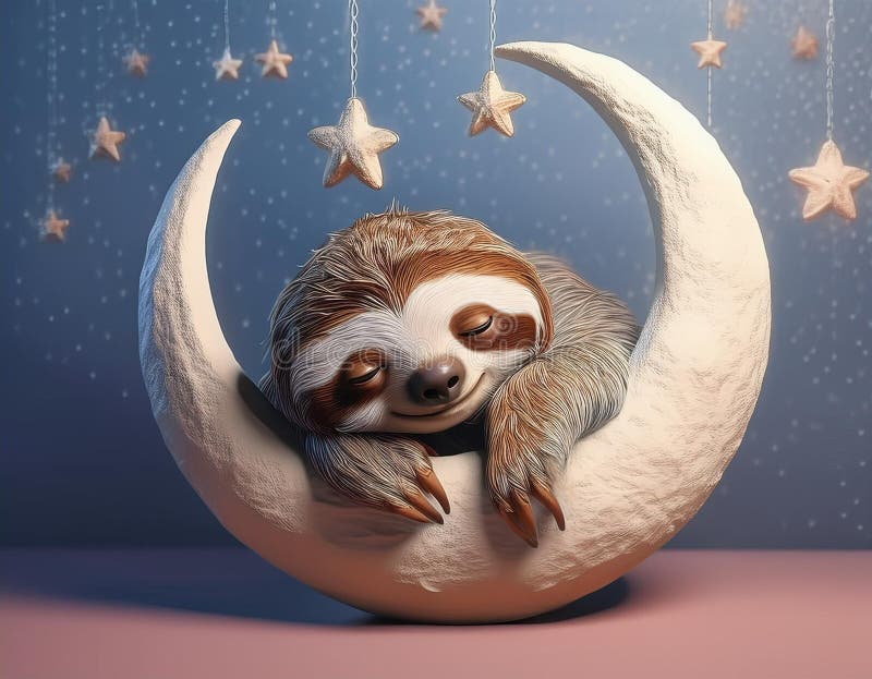 Sloth Sleeping on Moon Cartoon Stock Illustration - Illustration of ...