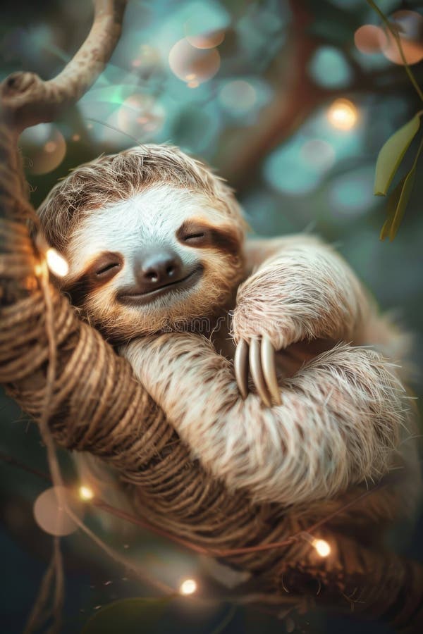 A Sloth is Sleeping on a Tree Branch Stock Illustration - Illustration ...