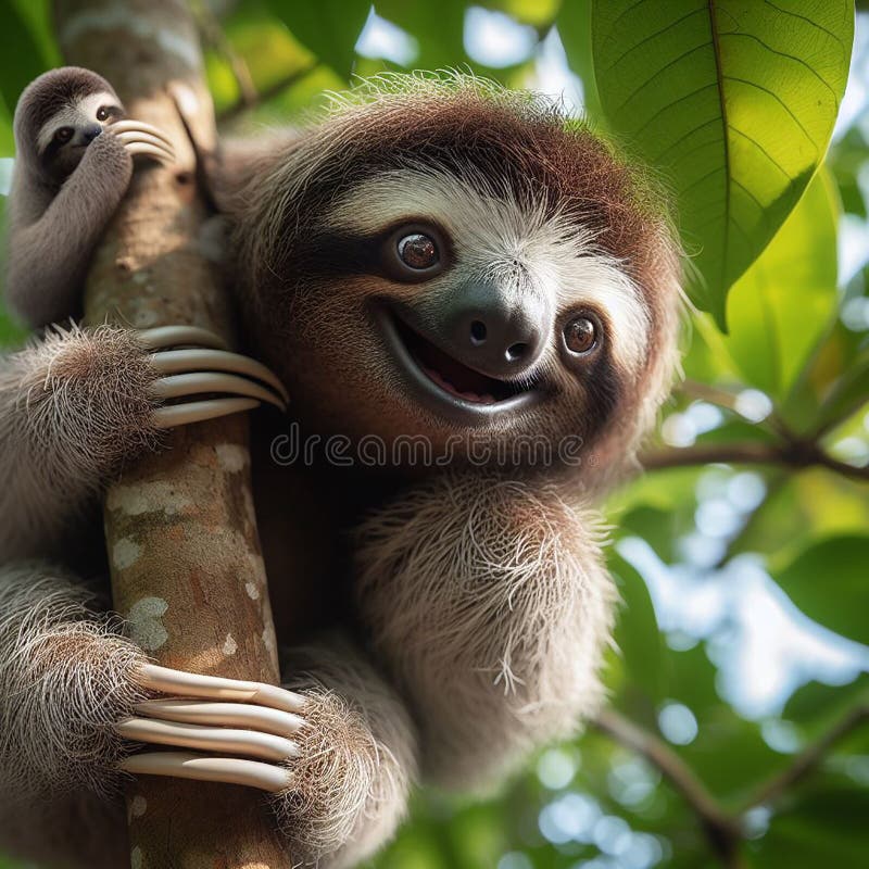 Sloth, Smiling, Hanging from Tree, Animation Character Stock ...