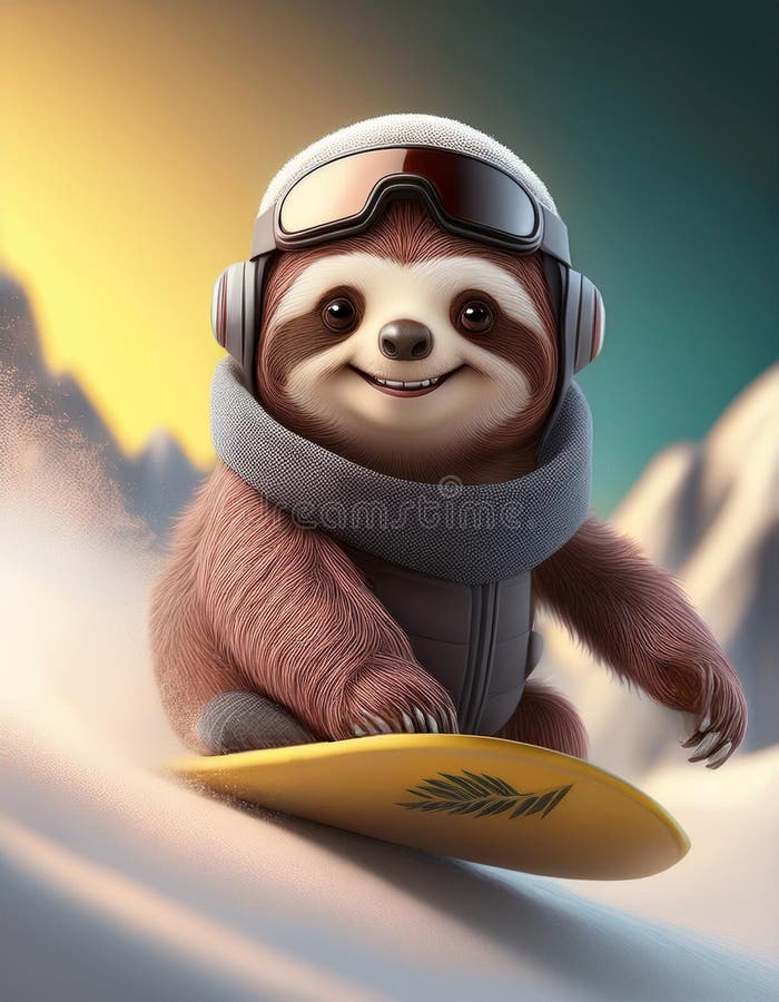 Sloth on Snowboard Winter Cartoon Stock Illustration - Illustration of ...