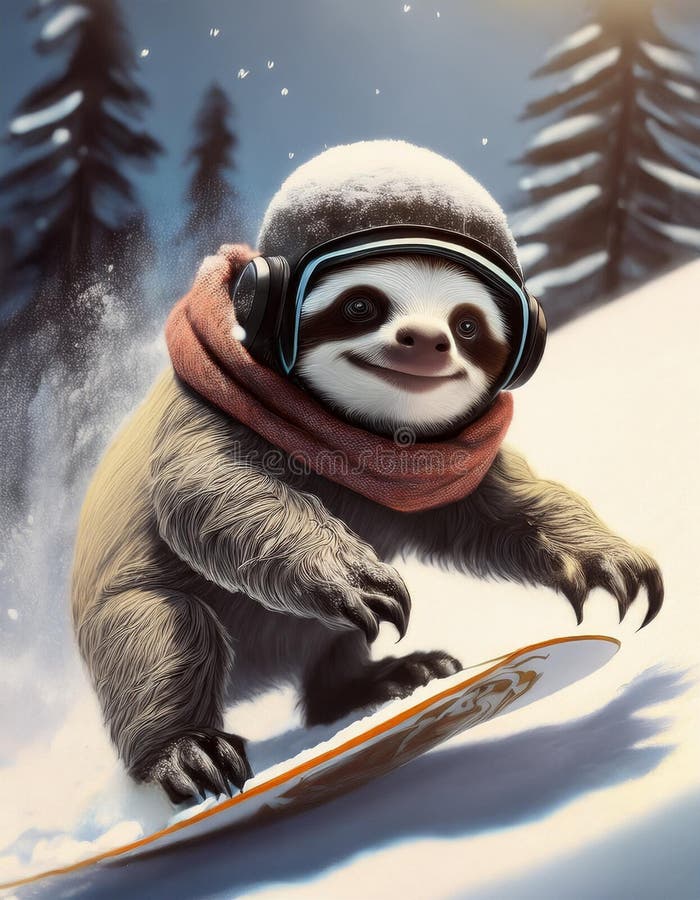 Sloth on Snowboard Winter Cartoon Stock Illustration - Illustration of ...