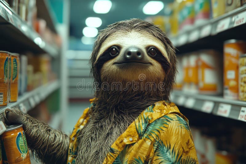 A Sloth is in a Store Aisle, Holding a Can of Soda Stock Image - Image ...