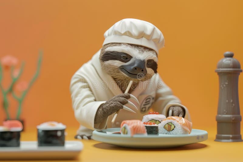 Sloth in a Sushi Chef S Outfit in a Fantasy Concept. with Generative AI ...