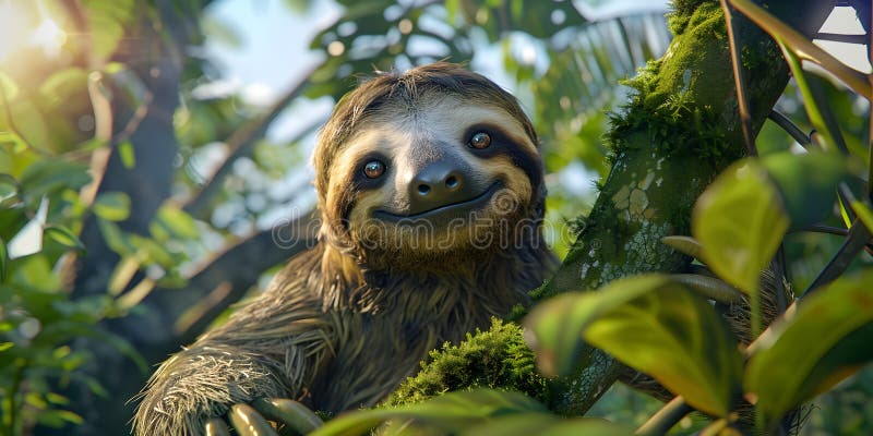 Sloth on a tree stock image. Image of exotic, tropics - 323792101