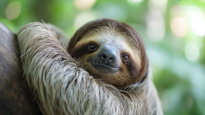 Sloth on a tree smiling stock photo. Image of fauna - 305564388