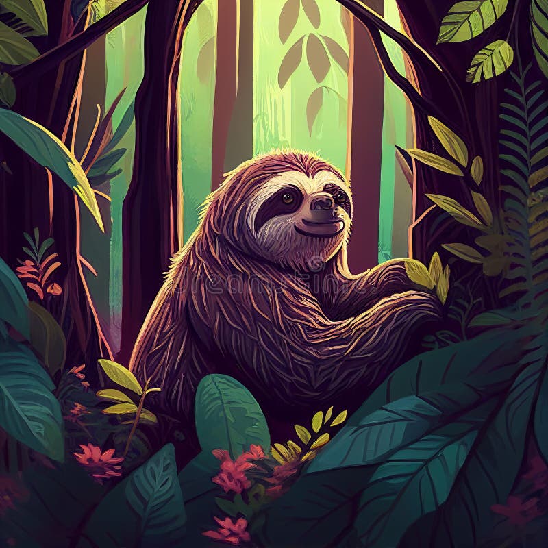 Sloth in a tropical forest stock image. Image of design - 268388931
