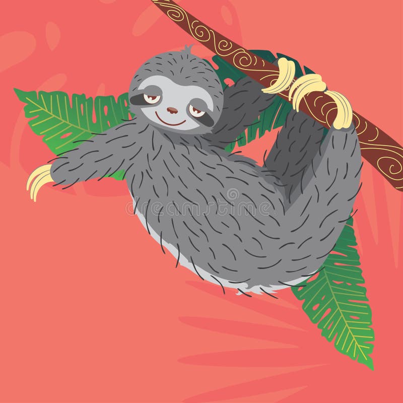 Sloth with tropical leaves stock vector. Illustration of rainforest ...