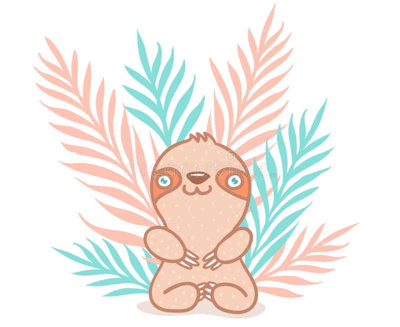 Sloth and tropical plants stock vector. Illustration of manga - 121558575
