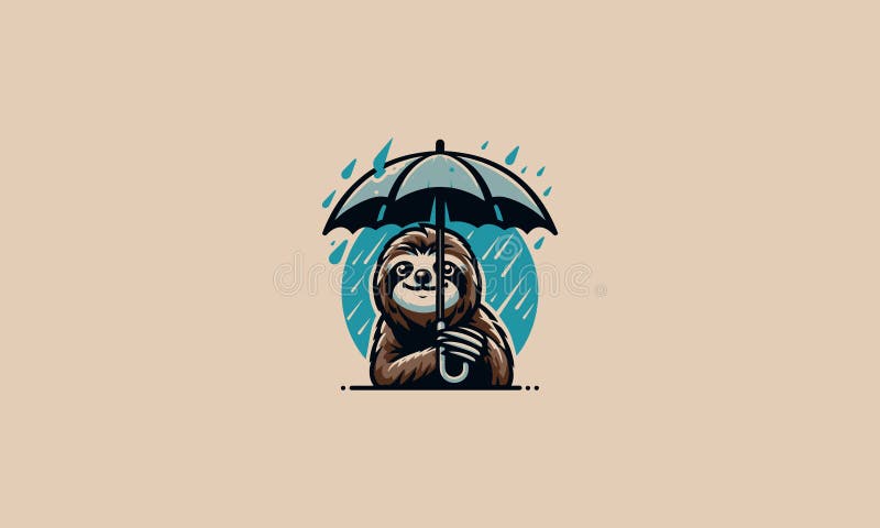 Sloth with Umbrella Rain Vector Logo Design Stock Illustration ...