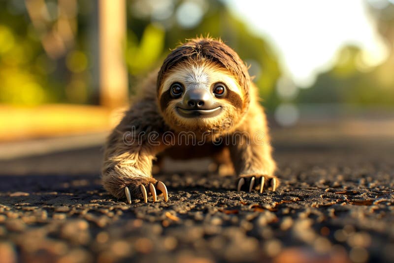 A Baby Sloth Crawling on the Ground with Its Mouth Open Stock Image ...