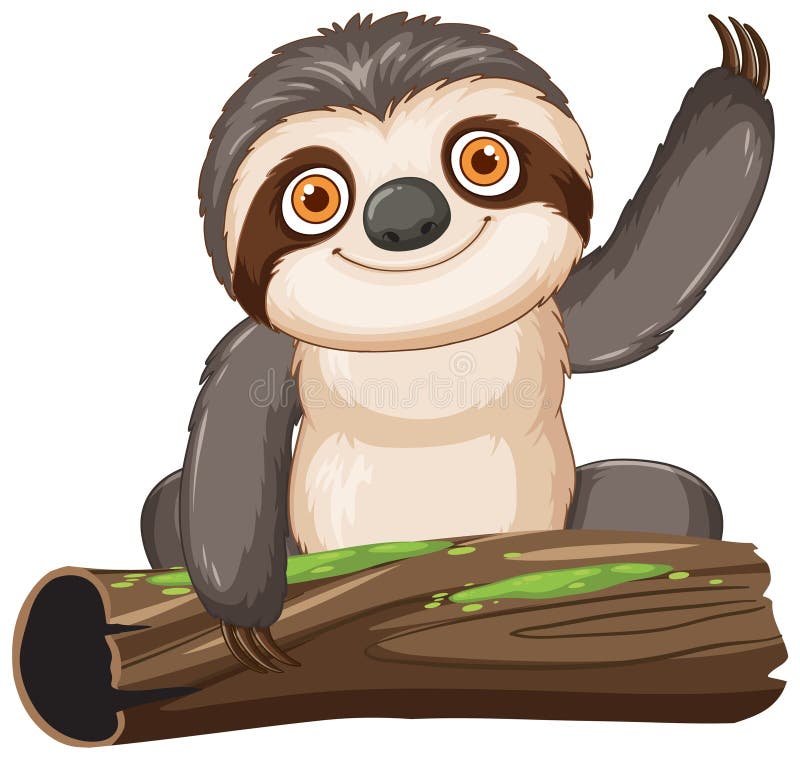 Sloth Waving while Sitting on Log Stock Vector - Illustration of cute ...