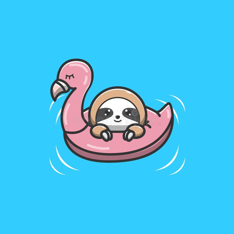 Sloth Wearing a Flamingo Swimming Balloon Stock Vector - Illustration ...