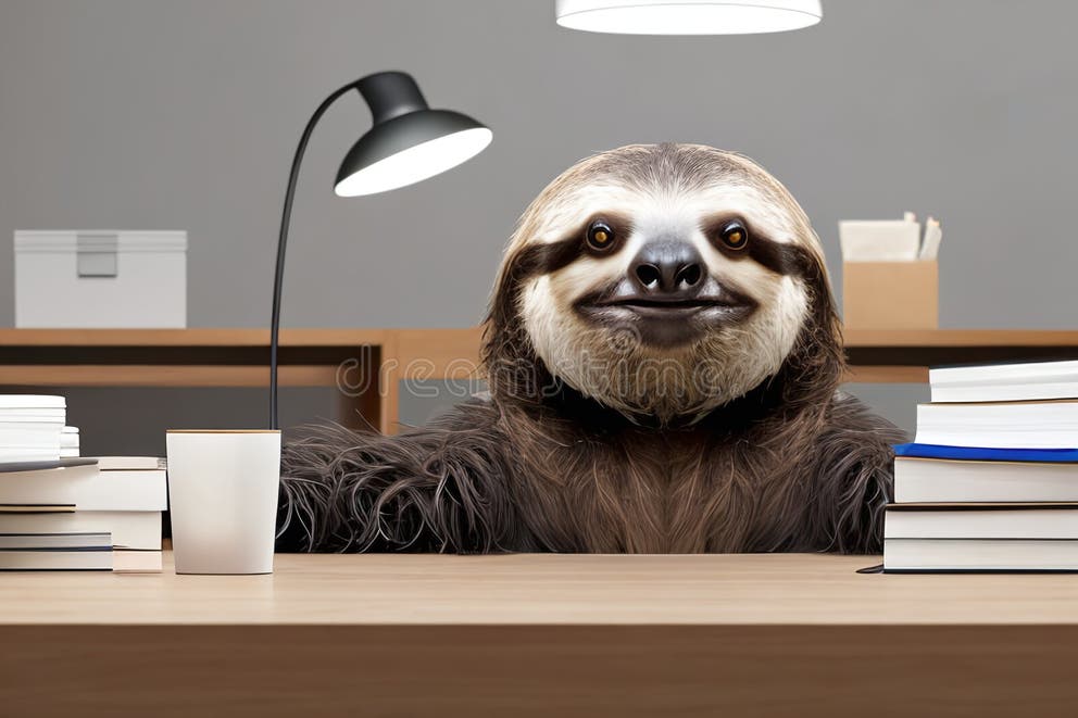 Sloth Working at a Desk, Laptop and Documents in Front of Him Stock ...