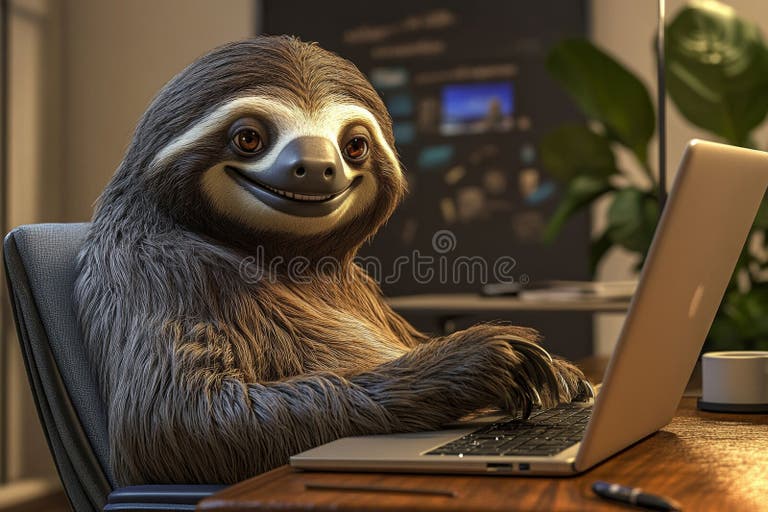 A Sloth is Working from Its Home Office on a Computer, As Seen in a ...