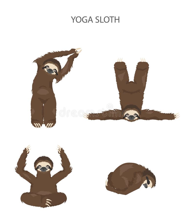 Sloth Yoga Collection. Funny Cartoon Animals in Different Postures Set ...
