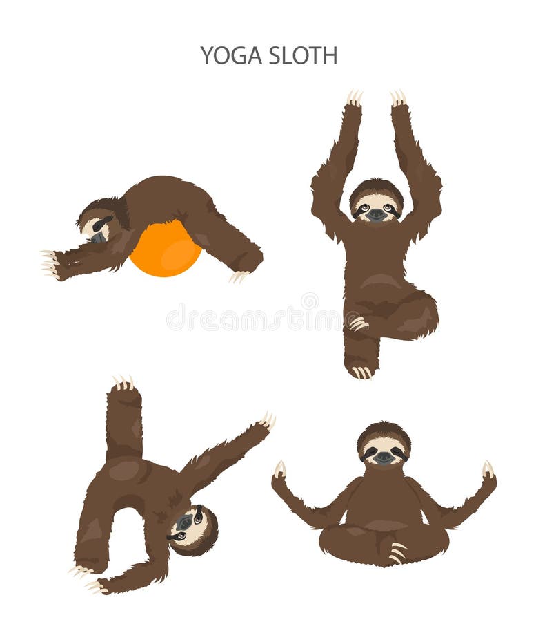 Sloth Yoga Collection. Funny Cartoon Animals in Different Postures Set ...