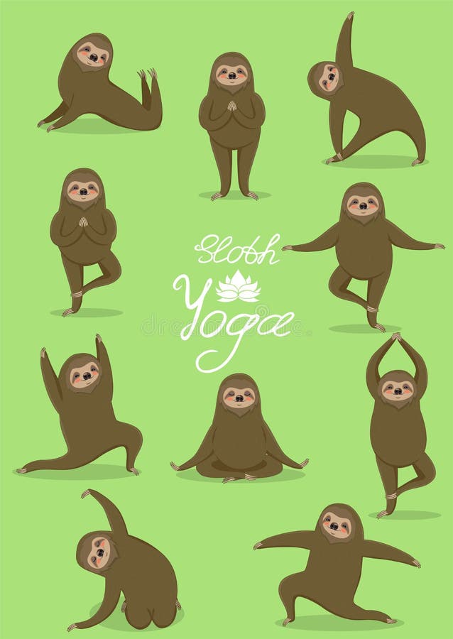 Sloth Yoga. Different Poses. Vector Set. All Elements are Isolated ...