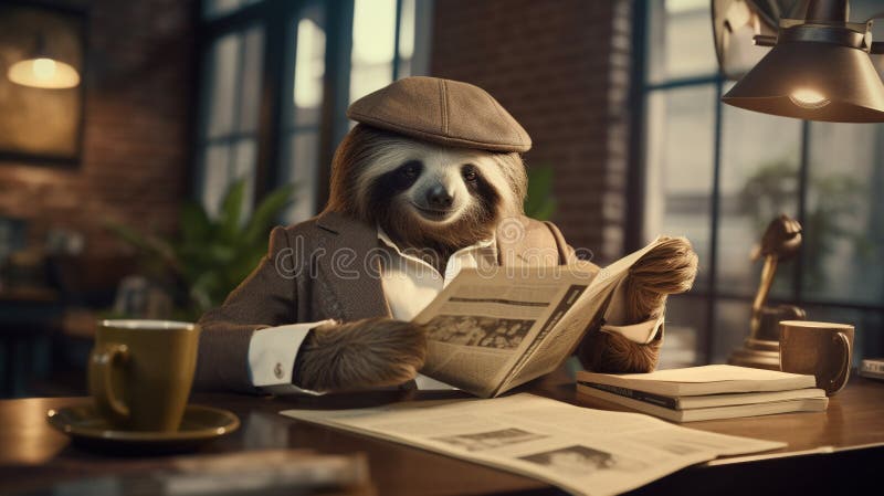 Slothful Elegance: a Dapper Sloth S Morning Routine Stock Illustration ...