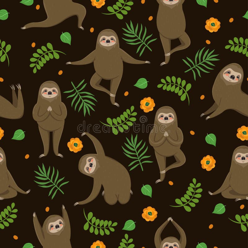 Sloths Do Yoga. Seamless Pattern. Vector Graphics Stock Illustration - Illustration of funny ...