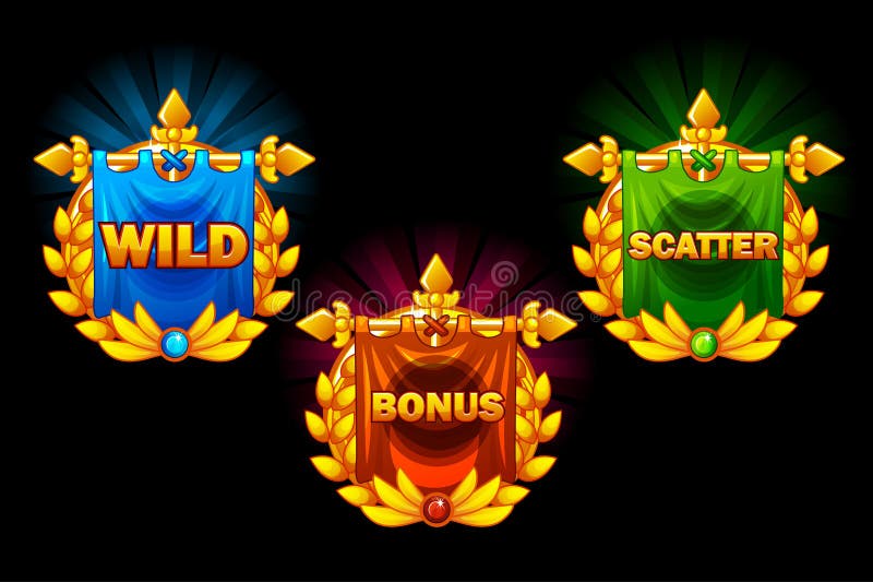 Slots Icons, Vector Collections Symbols Wild, Bonus and Scatter. for ...