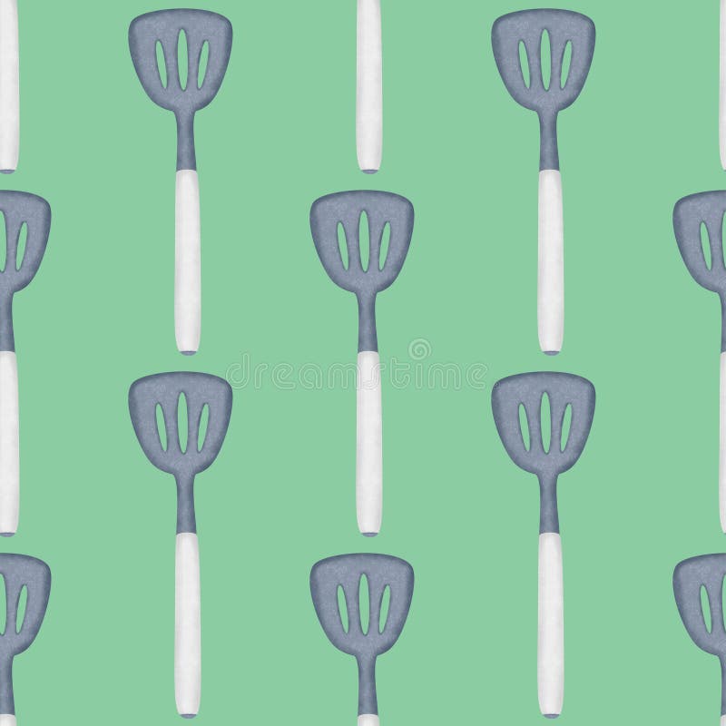 Slotted Spatula Seamless Pattern with Green Background in a Noise ...