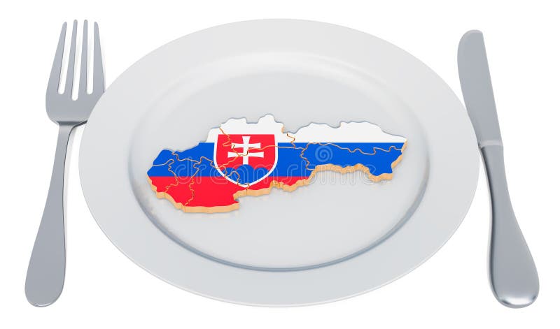 Slovak Cuisine Concept. Plate with Map of Slovakia. 3D Rendering Stock ...