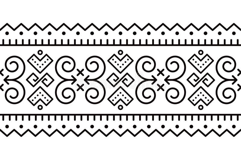 Slovak Tribal Folk Art Vector Seamless Black Long Horizontal Geometric ...