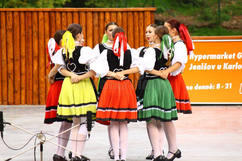 Slovak folklore dance editorial stock image. Image of movement - 91458744