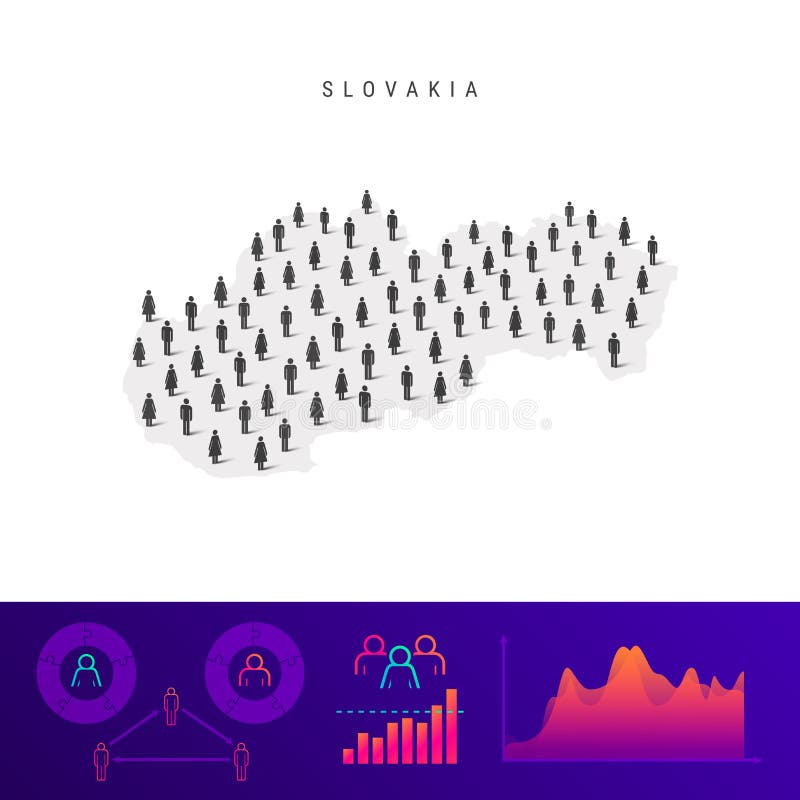 Slovak People Icon Map Detailed Vector Silhouette Mixed Crowd Of Men And Women Stock