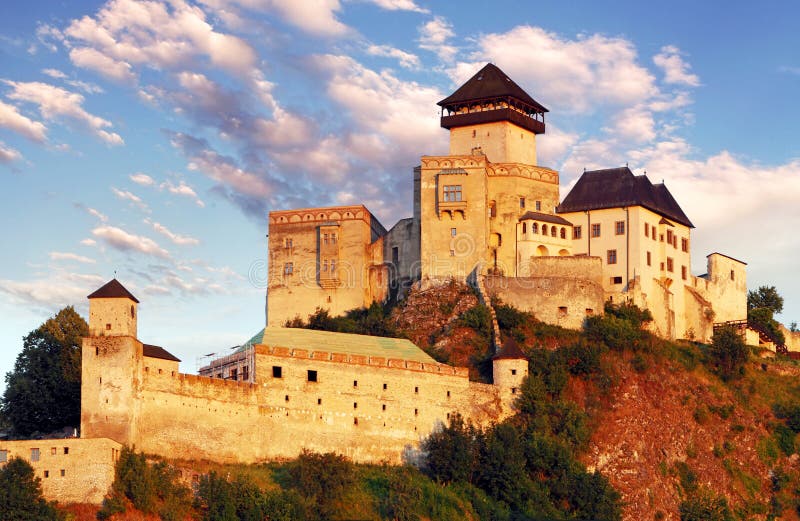 Trencin Castle at sunset stock photo. Image of building - 13068988