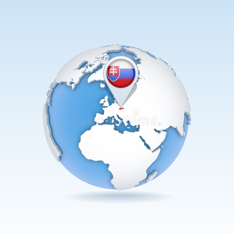 Slovakia - Country Map and Flag Located on Globe, World Map. Stock ...