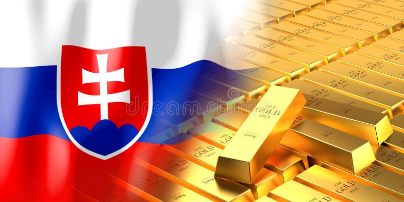 Slovakia Flag and Gold Ingots - 3D Illustration Stock Illustration ...
