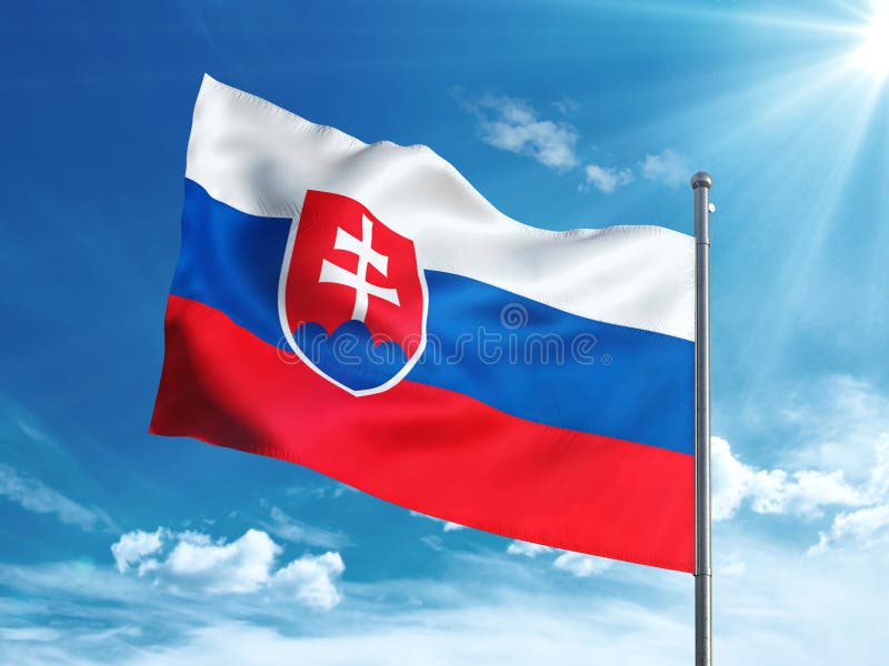 Slovakia Flag Waving in the Blue Sky Stock Illustration - Illustration ...